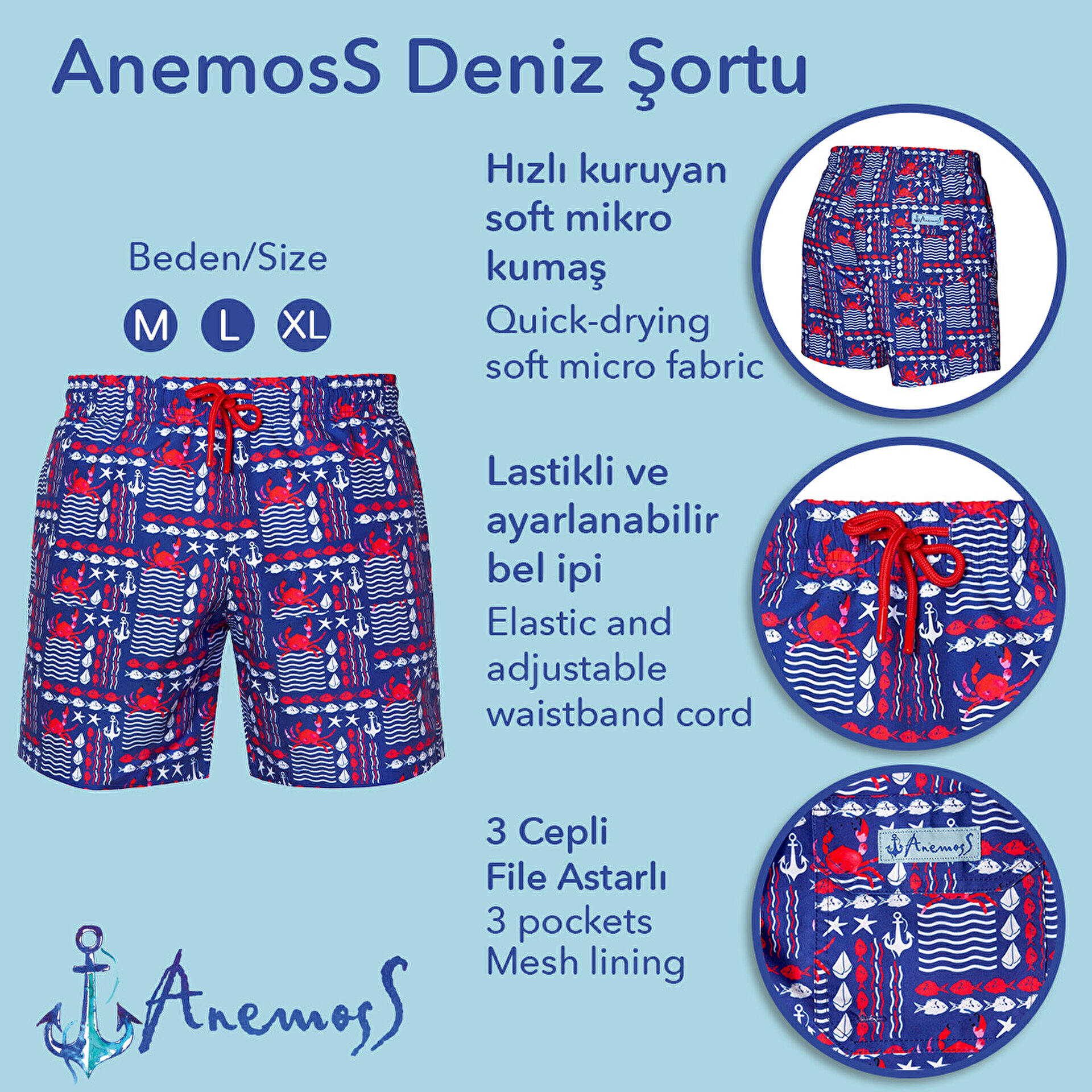 Sahanın Yıldızları Hediye Kataloğu. Anemoss Yengeç Desenli Erkek Deniz ...